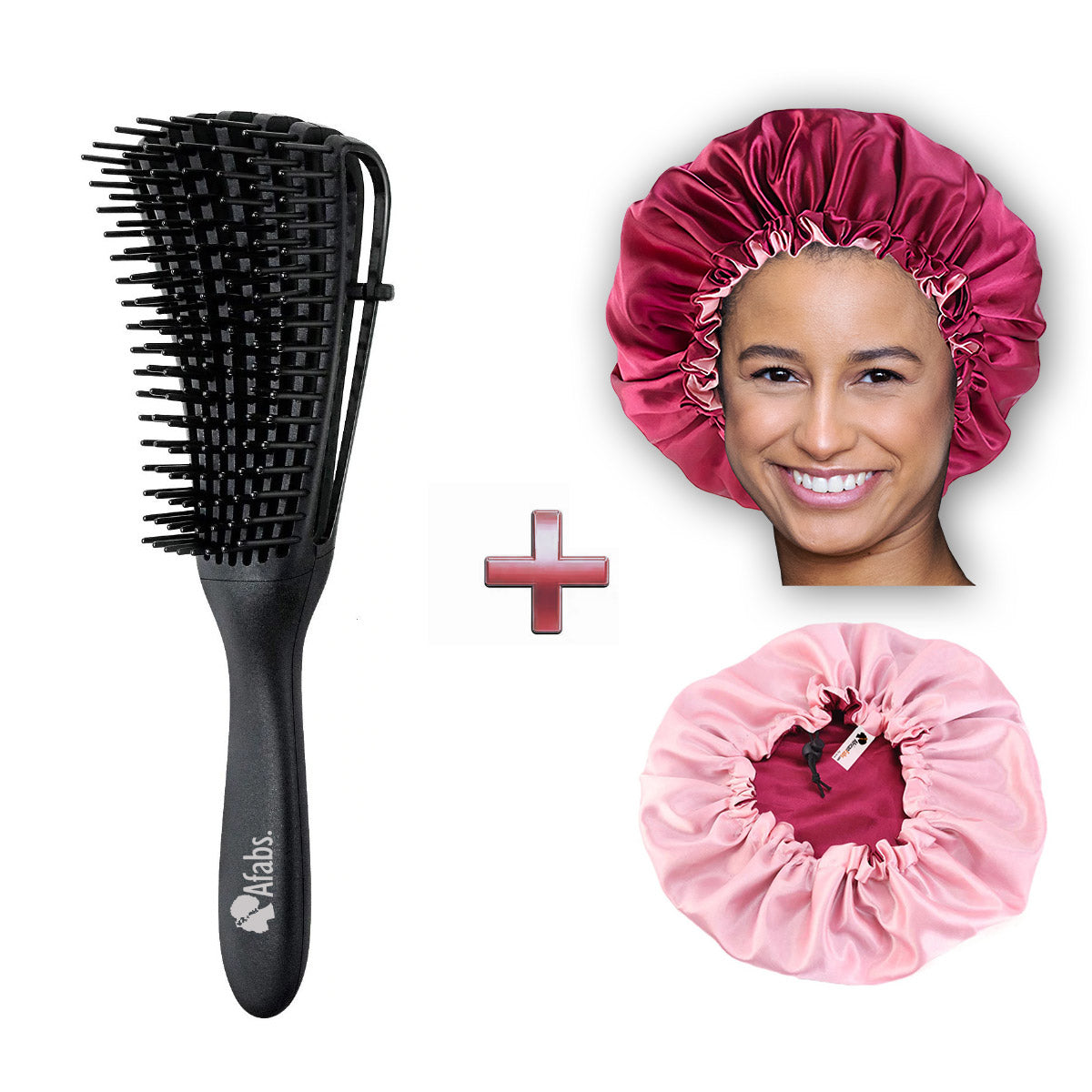 Black Detangler brush + Red Satin Hair Bonnet | Comb for curls | Afro ...