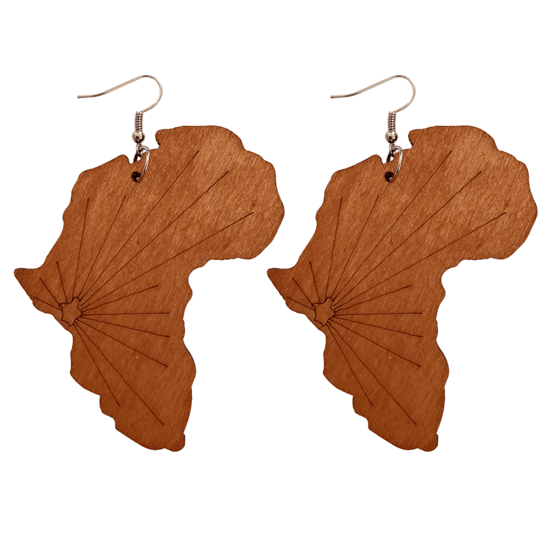 Africa shape brown - African inspired wooden earrings – AfricanFabs
