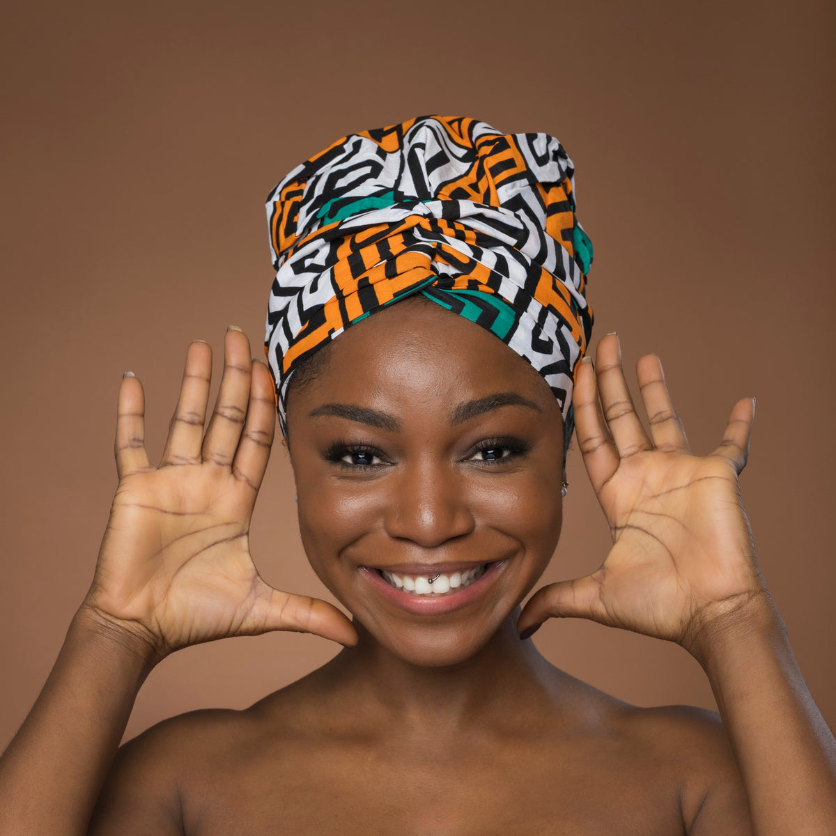 Easy headwrap - Satin lined hair bonnet - Teal Yellow Kuba Blocks Cong ...