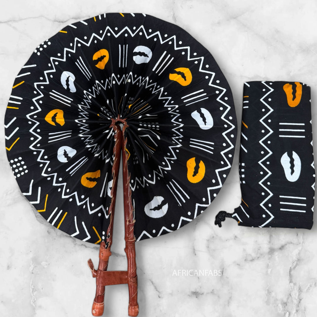 African Hand fan - Ankara print Hand fan - Kwaku - Black – AfricanFabs