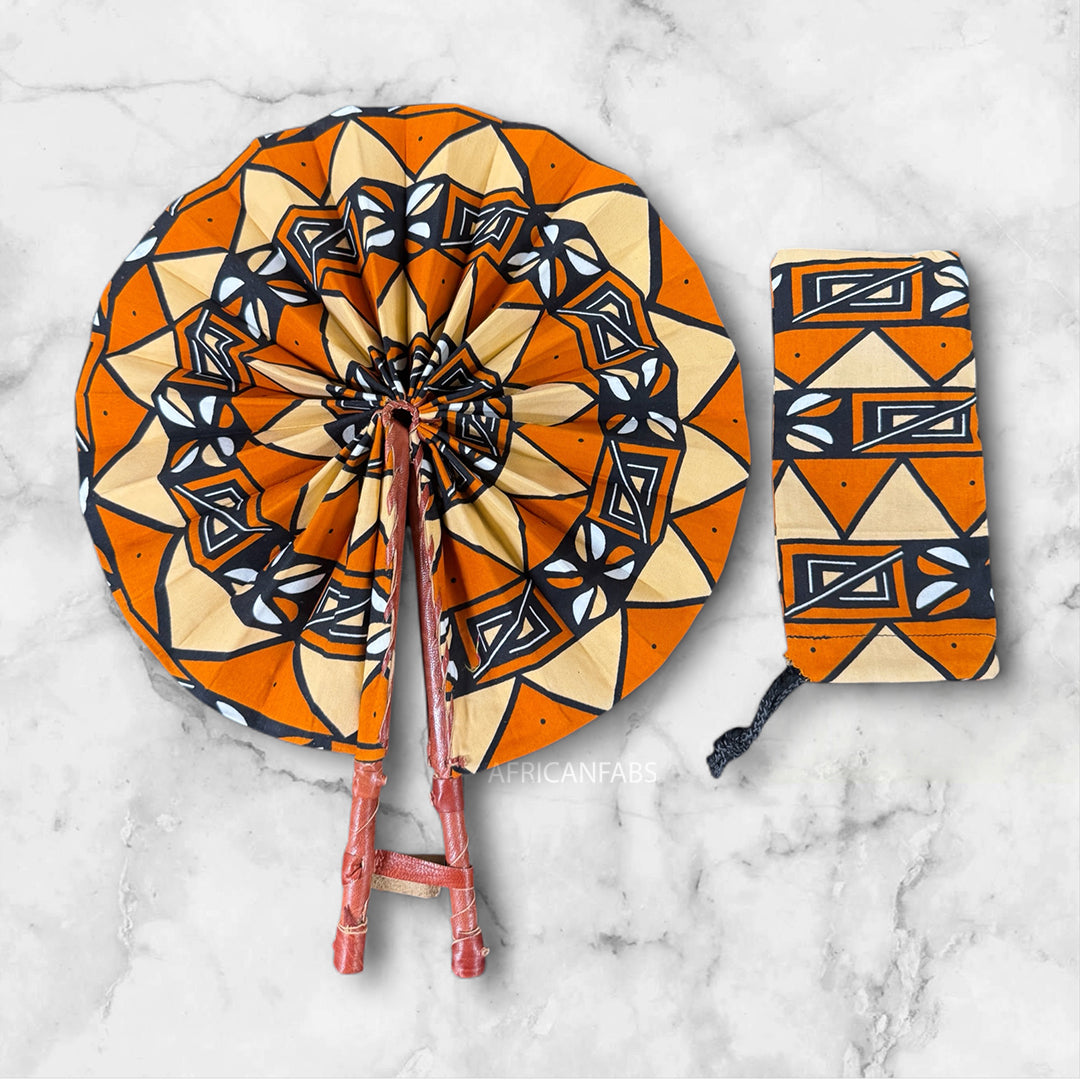 African Hand fan - Ankara print Hand fan - Kofi - Orange – AfricanFabs
