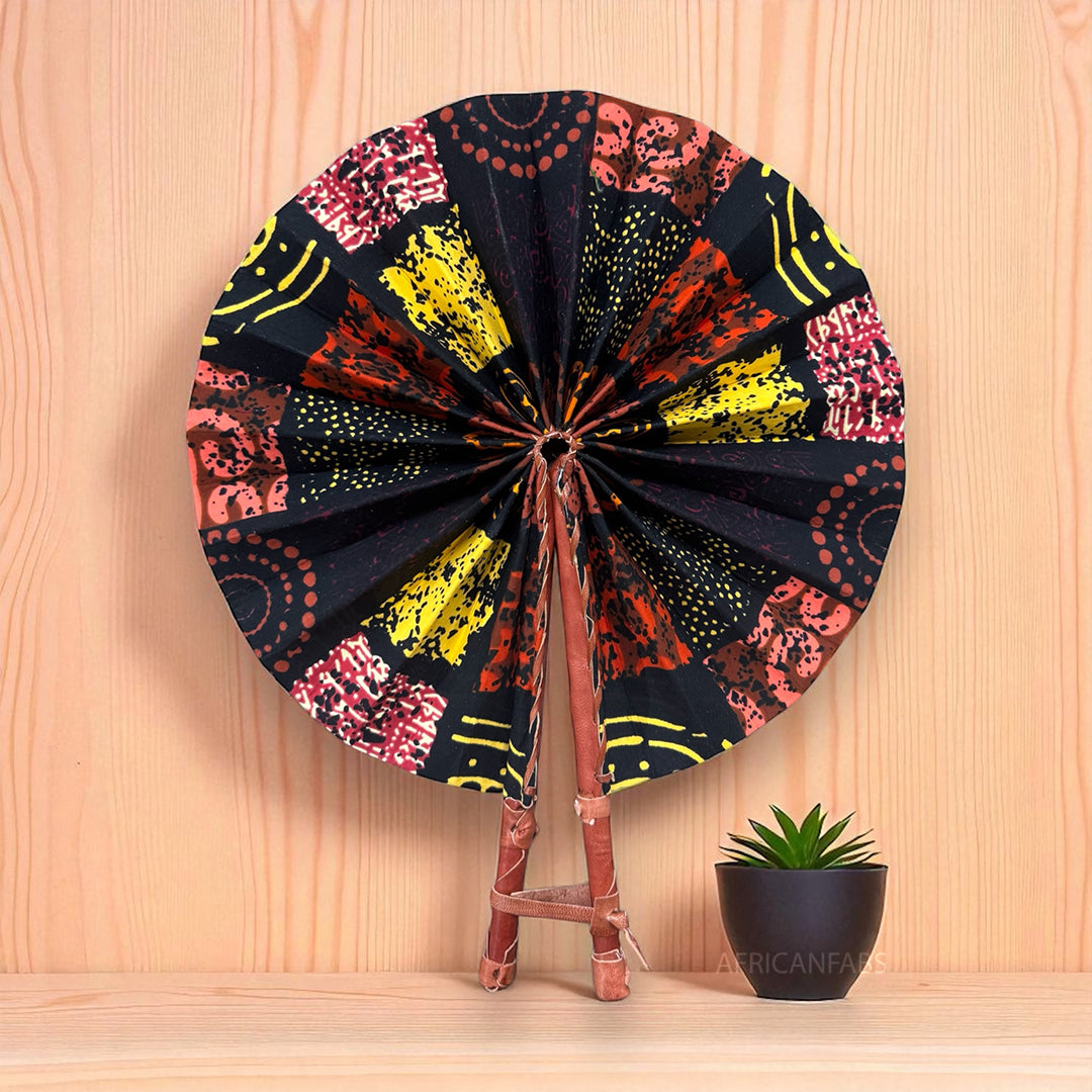 African Hand fan - Ankara print Hand fan - Kofi - Yellow / red ...