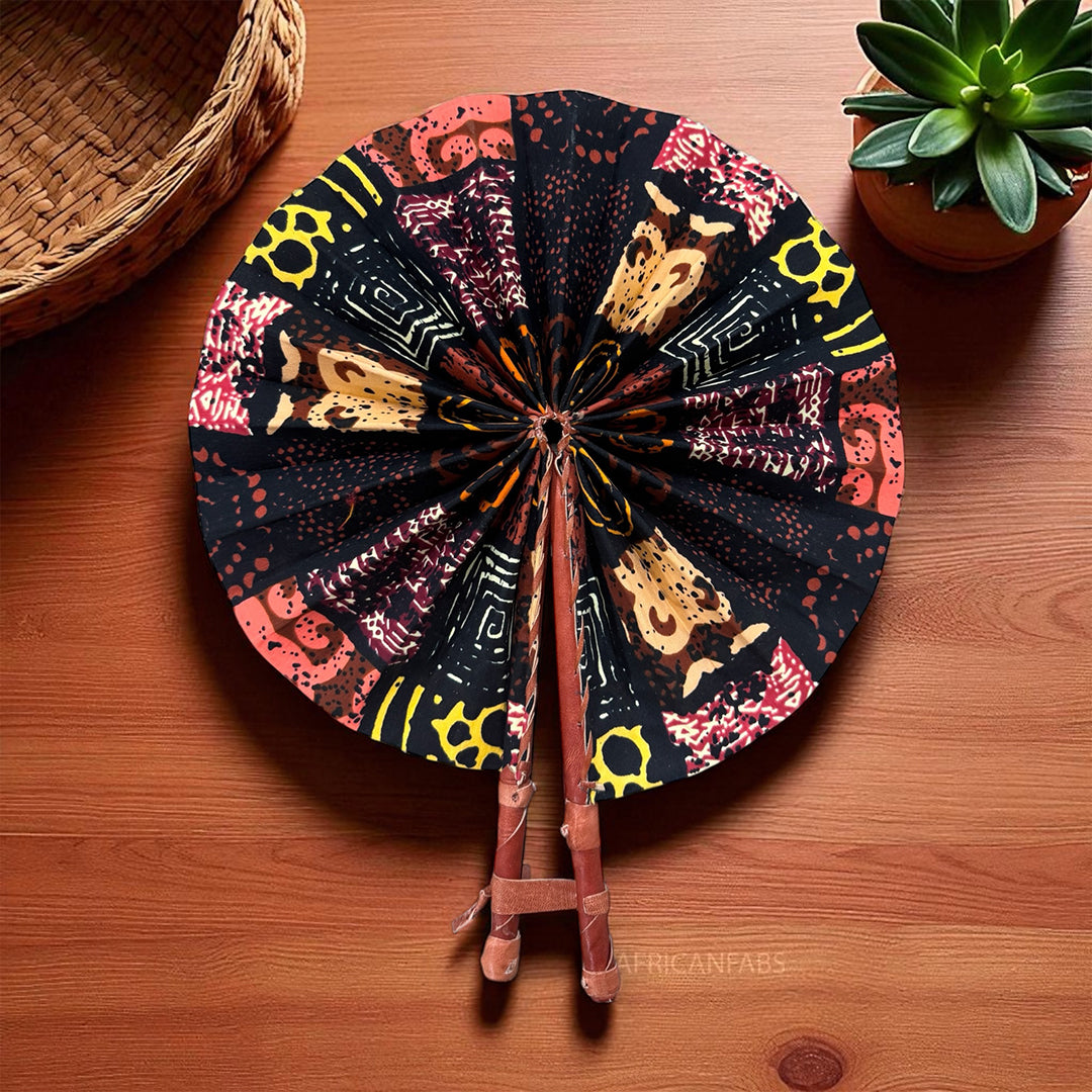 African Hand fan - Ankara print Hand fan - Kofi - Yellow / red ...
