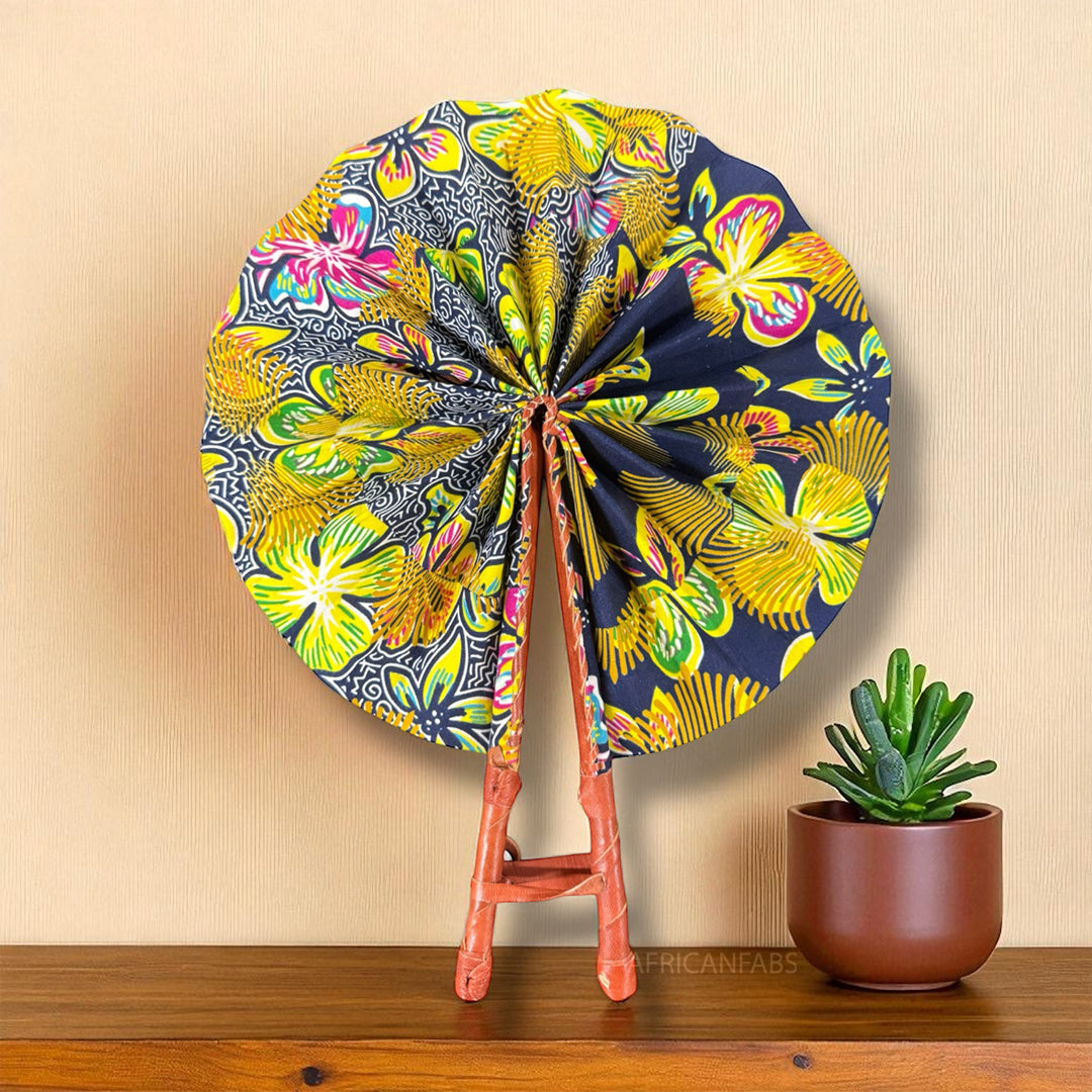 African Hand fan - Ankara print Hand fan - Didi - Yellow – AfricanFabs