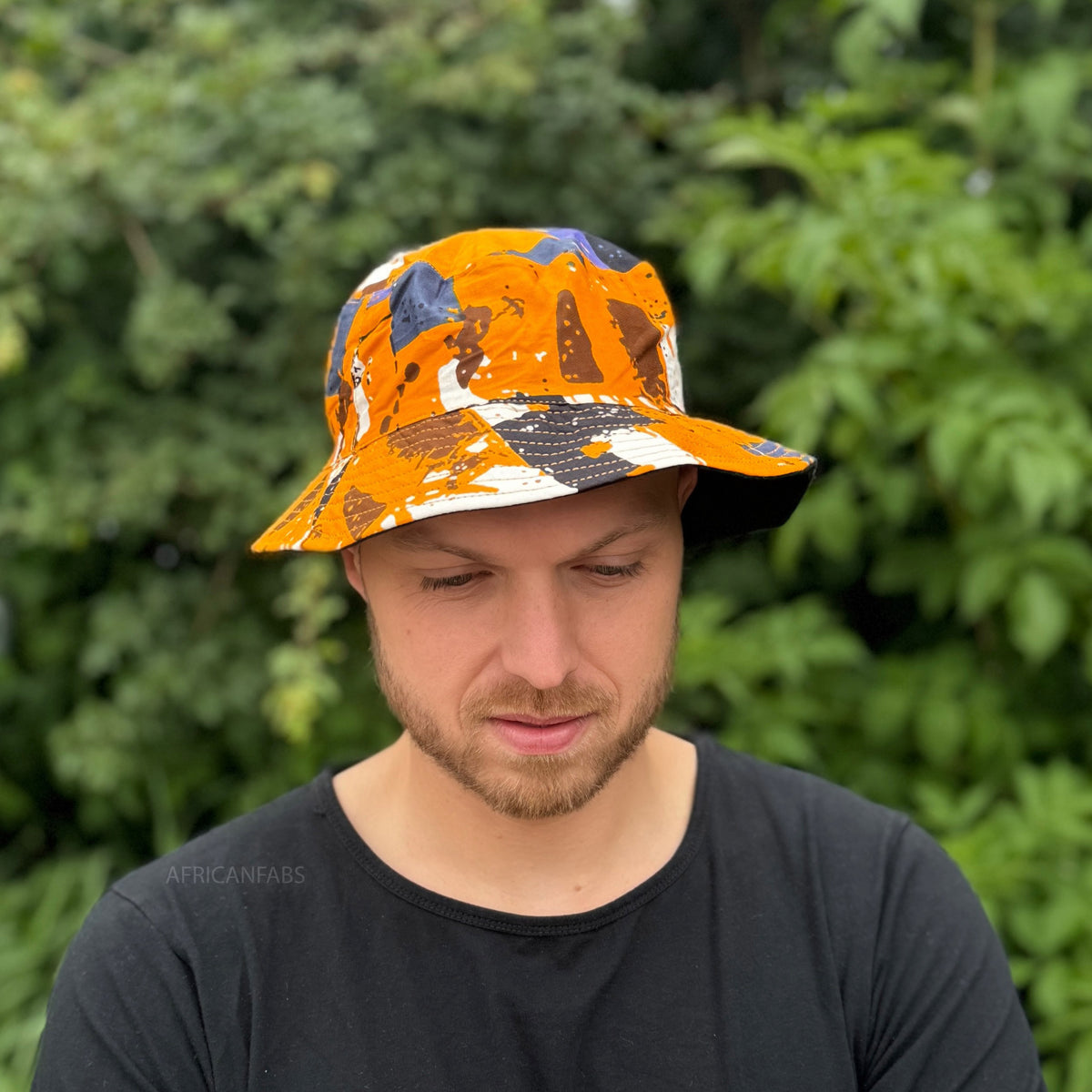 Bucket hat / Fisherman hat with African print - Orange shapes - Kids ...